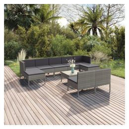 furnicato Garten-Essgruppe 10-tlg. Garten-Lounge-Set mit Auflagen Poly Rattan Grau