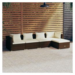 furnicato Garten-Essgruppe 5-tlg. Garten-Lounge-Set mit Kissen Poly Rattan Braun