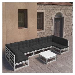 furnicato Garten-Essgruppe 8-tlg. Garten-Lounge-Set mit Kissen Weiß Massivholz Kiefer