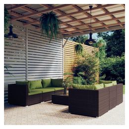 furnicato Garten-Essgruppe 7-tlg. Garten-Lounge-Set mit Kissen Poly Rattan Braun