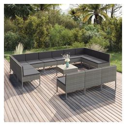 furnicato Garten-Essgruppe 14-tlg. Garten-Lounge-Set mit Auflagen Poly Rattan Grau