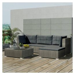 furnicato Garten-Essgruppe 5-tlg. Garten-Lounge-Set mit Auflagen Poly Rattan Grau