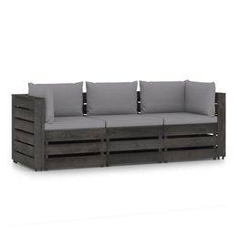 furnicato Garten-Essgruppe 3-Sitzer Outdoor-Sofa mit Kissen Grau Imprägniertes Kiefernholz