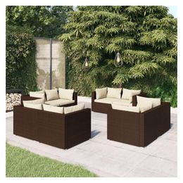 furnicato Garten-Essgruppe 8-tlg. Garten-Lounge-Set mit Kissen Poly Rattan Braun