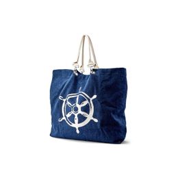 NKlaus Dekofigur Maritim Shopping-Tasche Denim Anker Steuerraddruck aus Baumwolle blau