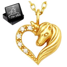 Limana Herzkette Kinder Mädchen 925 Sterling Silber Gold Herz Pferde Einhorn (inkl. Geschenkdose)