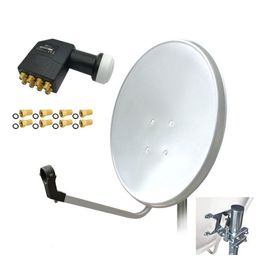 ARLI 60 cm HD SAT Anlage weiss + Octo LNB + 8x F-Stecker vergoldet SAT-Antenne (60 cm