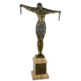 Casa Padrino Dekofigur Luxus Bronze Skulptur Tänzerin mit Schal Bronze / Blau / Beige 46