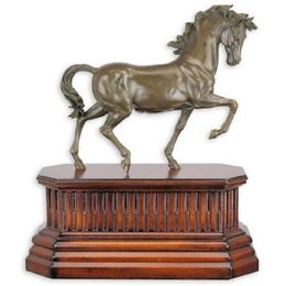 Casa Padrino Dekofigur Luxus Bronze Skulptur Pferd auf Holzsockel Bronze / Braun 40