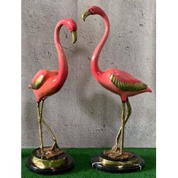 Casa Padrino Dekofigur Luxus Bronze Deko Skulpturen Set Flamingos Rosa / Gold / Schwarz 28 x 20 x H. 70 cm