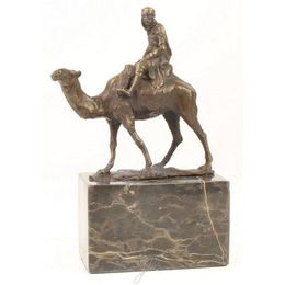 Casa Padrino Dekofigur Luxus Bronze Skulptur Kamel mit Reiter Bronze / Gold / Mehrfarbig 14 x H. 21