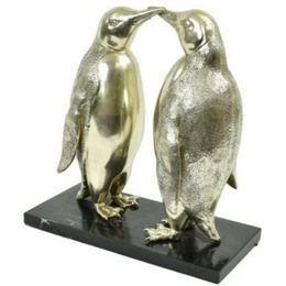 Casa Padrino Dekofigur Luxus Bronze Skulptur Pinguin Paar Silber / Schwarz 39 x 18 x H. 42 cm