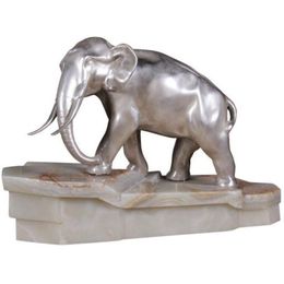 Casa Padrino Dekofigur Luxus Bronzefigur Elefant auf Marmorsockel Silber / Weiß 44 x 19 x H. 30 cm