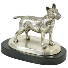 Casa Padrino Dekofigur Luxus Deko Bronzefigur Bullterrier Hund Silber / Schwarz 19 x 10 x H. 15 cm