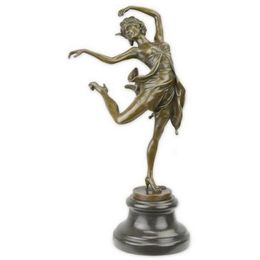 Casa Padrino Dekofigur Luxus Jugendstil Bronze Skulptur Tänzerin mit Marmorsockel Bronzefarben / Schwarz 20 x 15