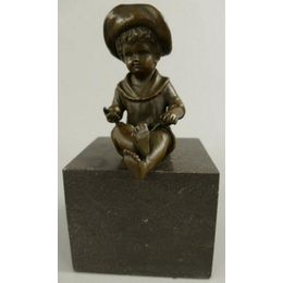 Casa Padrino Dekofigur Jugendstil Bronze Skulptur Junge mit Hut Bronzefarben / Schwarz 9 x H. 16 cm