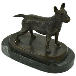 Casa Padrino Dekofigur Luxus Deko Bronzefigur Bullterrier Hund Bronzefarben / Schwarz 19 x 10 x H. 15 cm