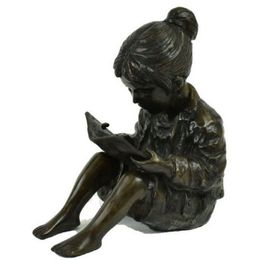 Casa Padrino Dekofigur Luxus Bronzefigur sitzendes Mädchen mit Buch Bronze / Schwarz 19 x 27 x H. 30 cm