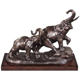 Casa Padrino Dekofigur Bronze Elefanten auf Holzsockel Bronze / Braun 42 x 17 x H. 33 cm