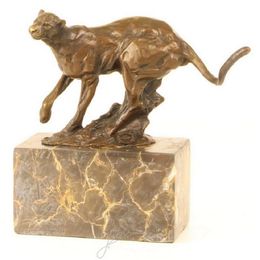Casa Padrino Dekofigur Luxus Bronze Skulptur rennender Puma Bronze / Gold / Mehrfarbig 20 x 10