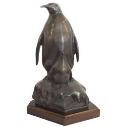 Casa Padrino Dekofigur Bronzefigur Pinguin Mutter mit Kind Bronze / Braun 22 x 15 x H. 33 cm