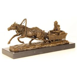 Casa Padrino Dekofigur Luxus Bronze Skulptur Pferd zieht Schlitten Bronze / Gold / Schwarz 42