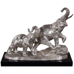 Casa Padrino Dekofigur Bronze Elefanten auf Holzsockel Silber / Schwarz 42 x 17 x H. 33 cm