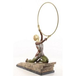 Casa Padrino Dekofigur Luxus Bronzefigur Hula Hoop Tänzerin mit Natursteinsockel Mehrfarbig 41