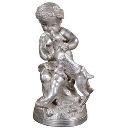 Casa Padrino Dekofigur Luxus Bronzefigur Engel mit Lamm Silber 21 x 20 x H. 38 cm