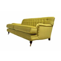 JVmoebel Chesterfield-Sofa Chesterfield modernes 3-Sitzer-Sofa aus handgefertigtem gelbem Stoff