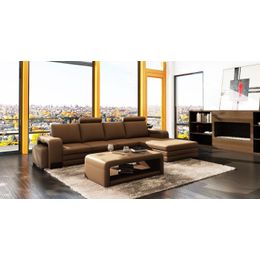 JVmoebel Wohnzimmer-Set Ecksofa Sofa 3tlg. Couch Tisch Hocker Leder Couchen Landschaft