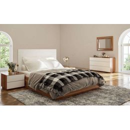 JVmoebel Schlafzimmer-Set Weiß-Braunes Schlafzimmer Set Luxus Holzmöbel Bett Nachttische Kommode