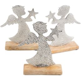 Logbuch-Verlag Weihnachtsfigur Engel Figur aus Holz & Metall 21 cm (3 St)