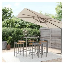 furnicato Garten-Essgruppe 7-tlg. Gartenbar-Set Grau Poly Rattan & Massivholz Akazie