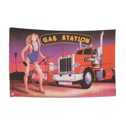 Westernlifestyle Flagge Gas Station Posterflagge Flagge Fahne Truck Pin Up Girl