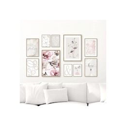 homestyle-accessoires Poster Bilder Set Wandbilder LOVE MAKES A HOUSE A HOME ROSEN PEONIES A3/A4/A5