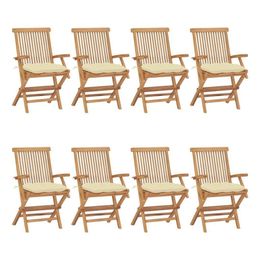 furnicato Gartenstuhl Gartenstühle mit Cremeweißen Kissen 8 Stk. Massivholz Teak