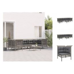 vidaXL Garten-Essgruppe 8-tlg Garten-Lounge-Set mit Kissen Grau Polyrattan