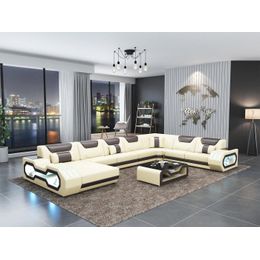 JVmoebel Wohnzimmer-Set, Ecksofa U-Form Couchtisch Couch Design Grau Polster Leder Modern