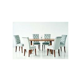 JVmoebel Essgruppe, Design Esszimmer Tisch + 6 Chesterfield Lehnstühle Stuhl Sitz Holz