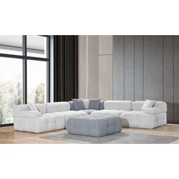 JVmoebel Ecksofa Wohnzimmer L-Form Weißes Sofa Ecksofa Moderne Couch+Hocker Luxus