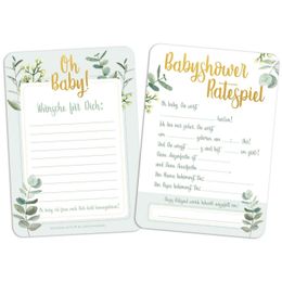 CreativeRobin Spiel, Schönes Babyparty Spiel mit Baby Quiz • 25 Karten in Eukalyptus grün