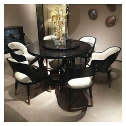 JVmoebel Esszimmer-Set, Design Rund Tisch 6x Sessel Stühle Ess Zimmer Polster Runde Tische