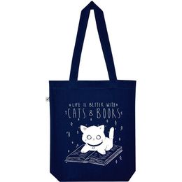 Youth Designz Tragetasche "Cats & Books" Jutebeutel Tasche Lange Henkel