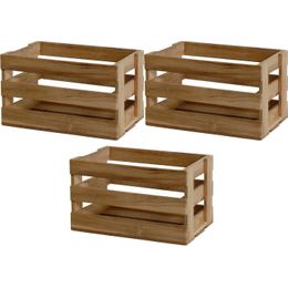 Krines Home Allzweckkiste 3er Set Obstkiste Teak Dekokiste Kiste Holz Dekoration Weinkiste (3er Set)