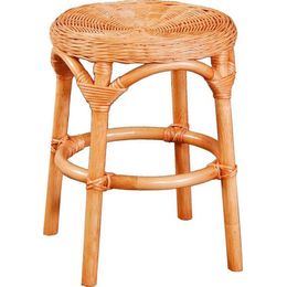 Krines Home Badhocker Hocker aus natürlichem Rattan Rattanhocker Beistell-Hocker Rund Ø 34cm