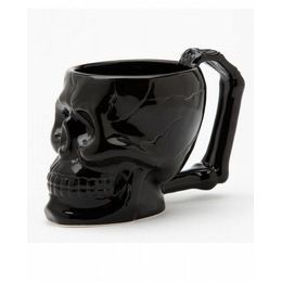 Horror-Shop Dekoobjekt Große Schwarze Totenkopf Tasse mit Knochen als Hen