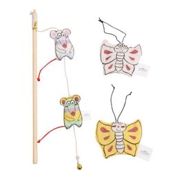 Dehner Tier-Beschäftigungsspielzeug Set Schmetterlinge/Mäuschen an der Angel