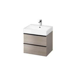 KOLMAN Waschbeckenunterschrank Badmöbel Set VIRGO 60 Badezimmerschrank (Schwarz Möbelgriffe) mit Schubladen & Keramikwaschbecken