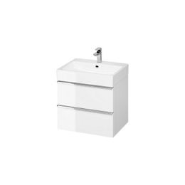 KOLMAN Waschbeckenunterschrank Badmöbel Set VIRGO 60 Badezimmerschrank (Silber Möbelgriffe) mit Schubladen & Keramikwaschbecken